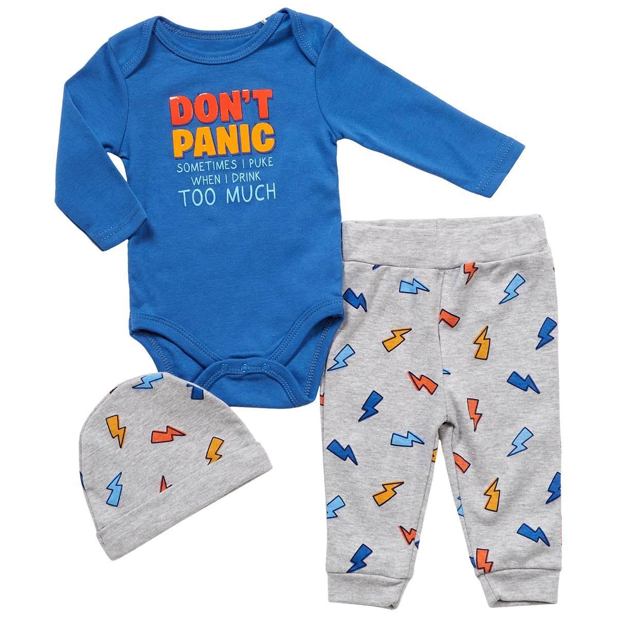 Click here for Baby Boy (NB-9M) Wild Child 3pc. Dont Panic Bodysu... prices