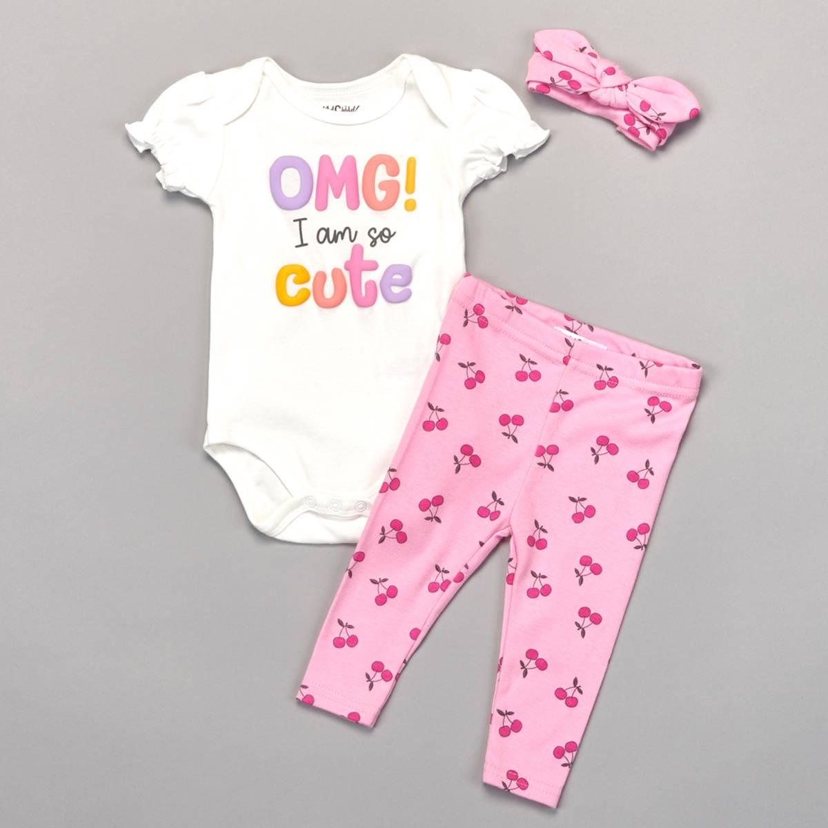 Click here for Baby Girl (NB-9M) bon bebe(R) OMG Cute 3pc. Bodysu... prices