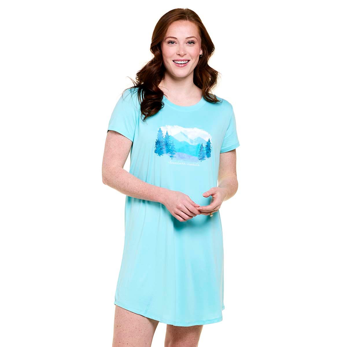 Plus Size Jaclyn Short Sleeve Adventure Awaits Screen Nightshirt