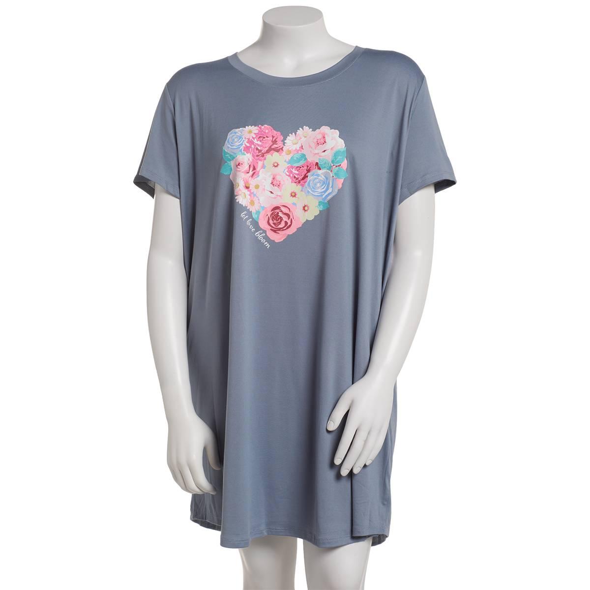 Plus Size Jaclyn Short Sleeve Floral Heart Screen Nightshirt