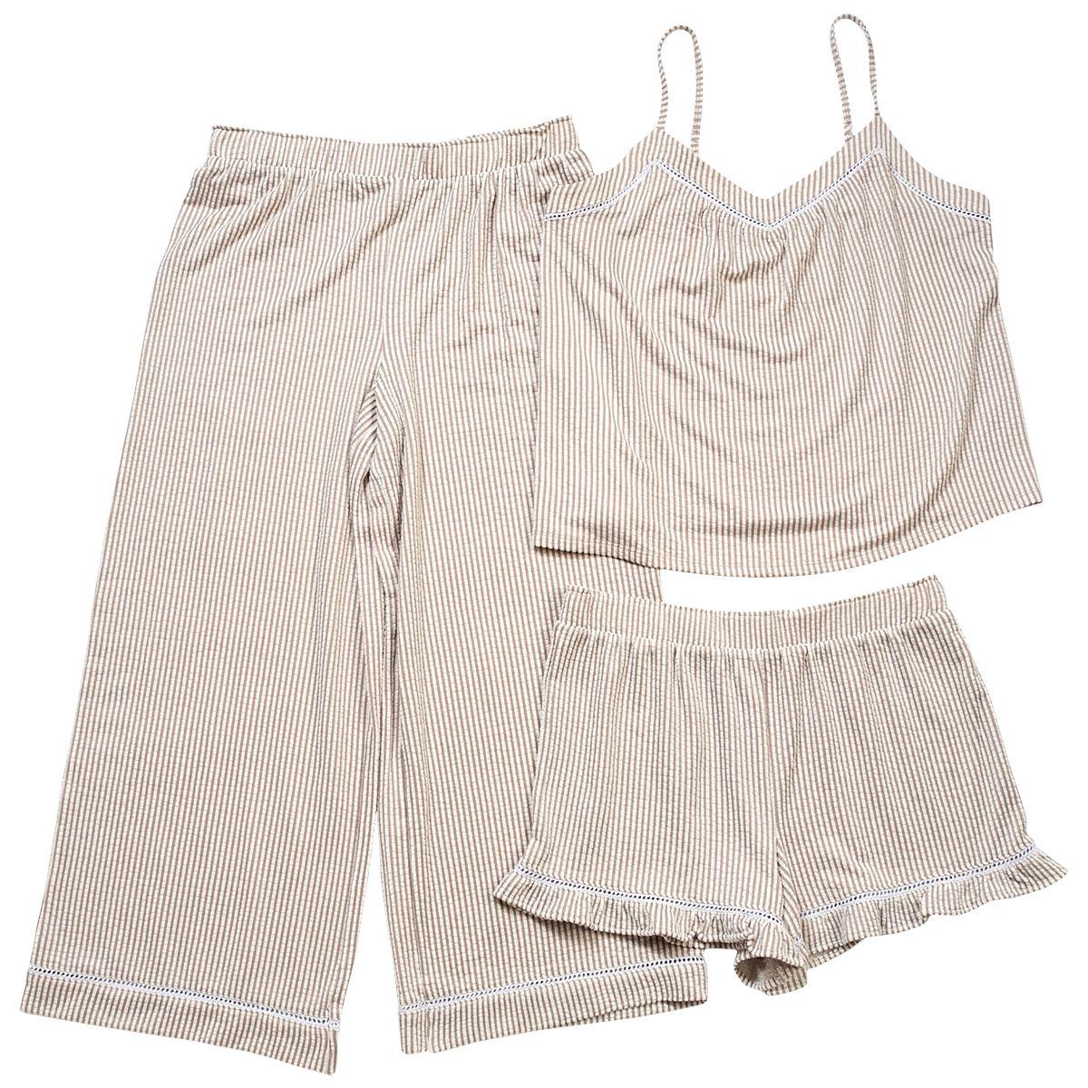 Click here for Womens Jaclyn 3pc.Seersucker Stripe Cami/Shorts/Pa... prices