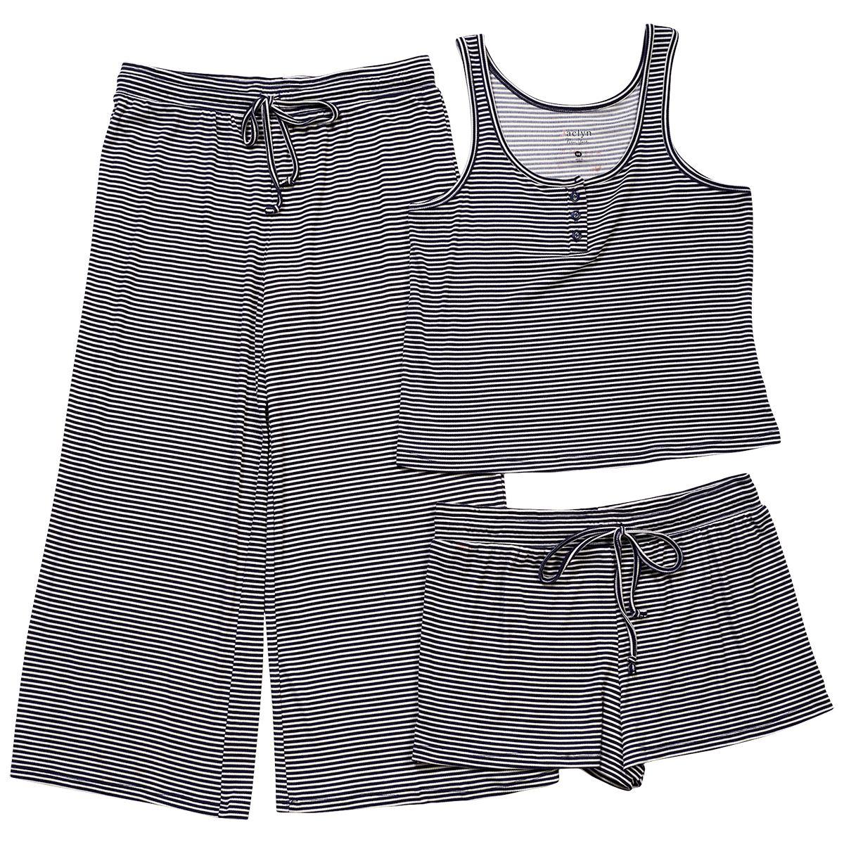Click here for Womens Jaclyn 3pc. Wonder Rib Stripe Henley Tank T... prices