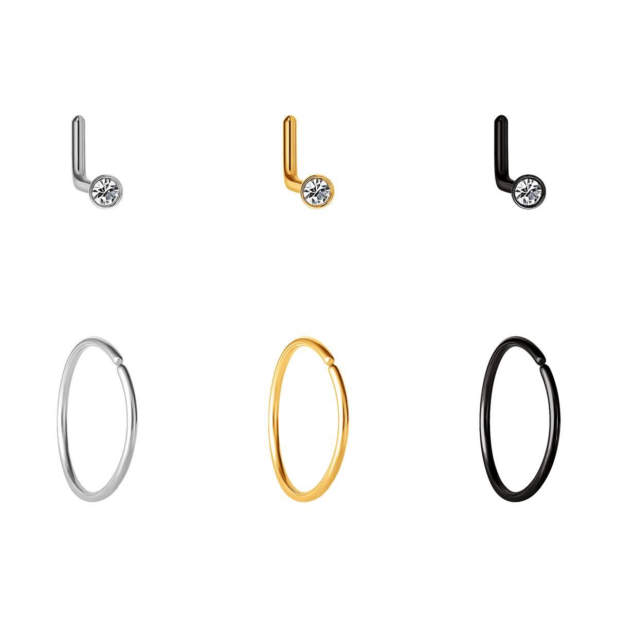 Click here for 20 Gauge Stainless Steel 6pc. Nose Ring Set prices