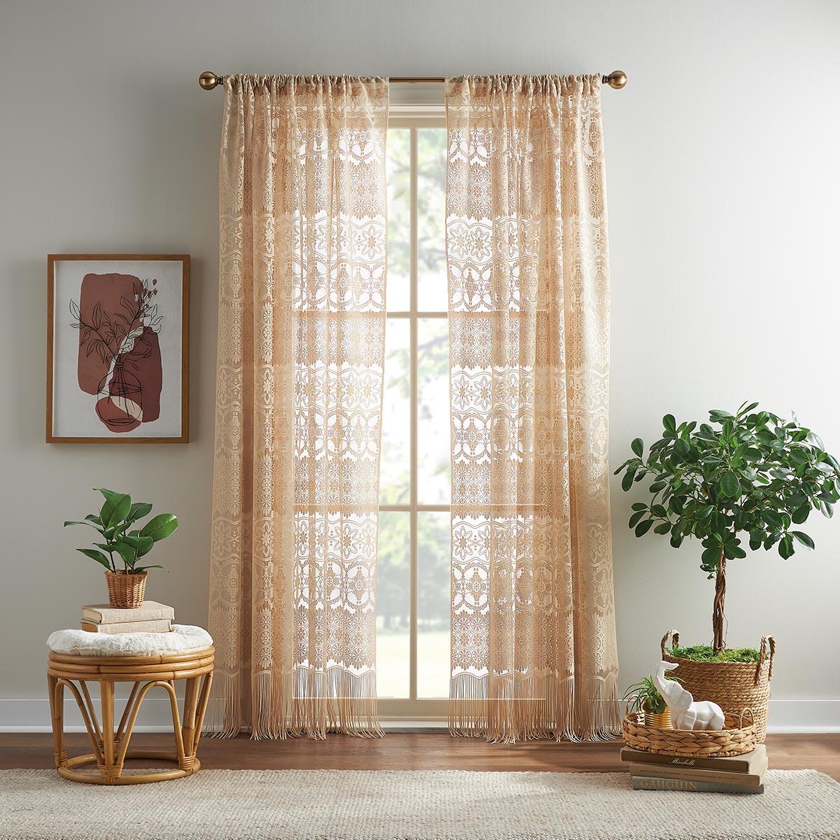 Click here for Boho Lace Pole Top Rod Pocket Sheer Panel Curtain prices