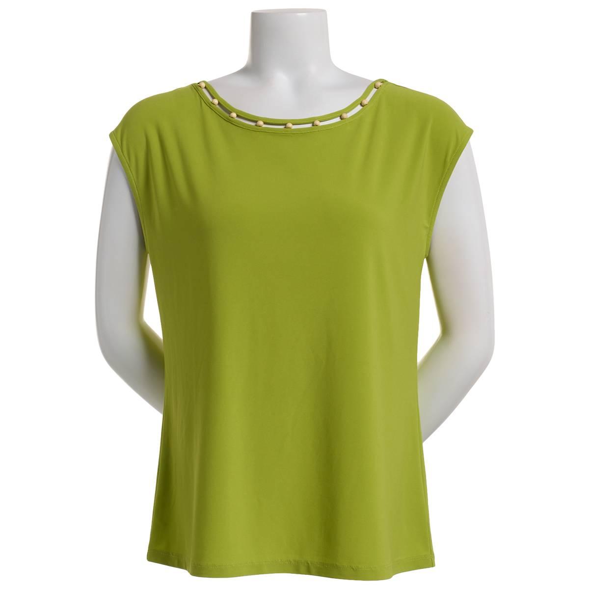 Kasper Womens Beaded-Trim Extended-Shoulder Top  Regular & Petite Sizes - Black