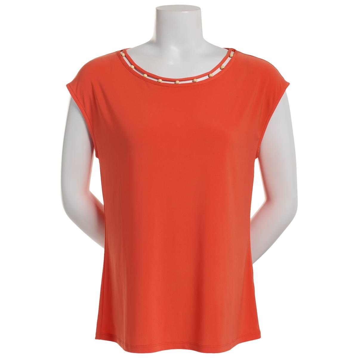 Click here for Womens Kasper Extended Shoulder Jeweled Neck Blous... prices