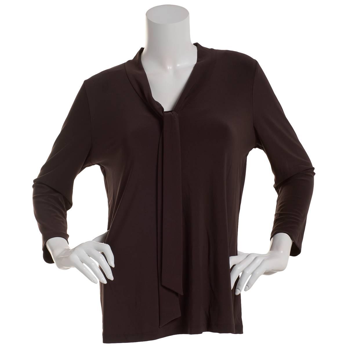 Click here for Womens Kasper 3/4 Sleeve Solid Tie Neck Blouse prices