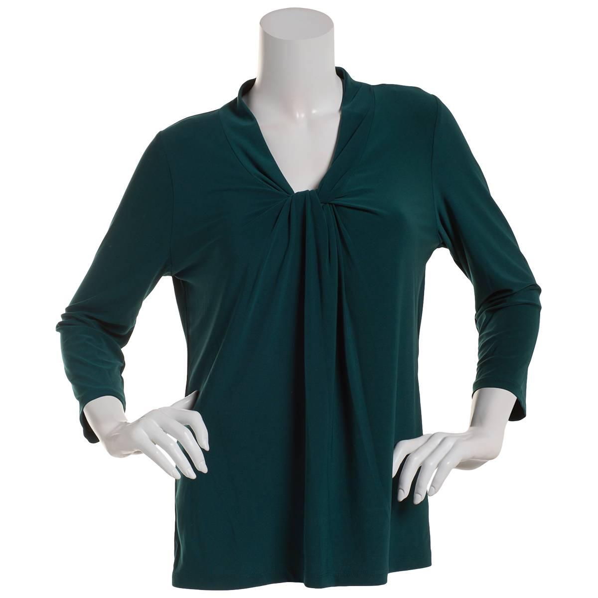 Click here for Womens Kasper 3/4 Sleeve Solid Knot V Neck Blouse prices