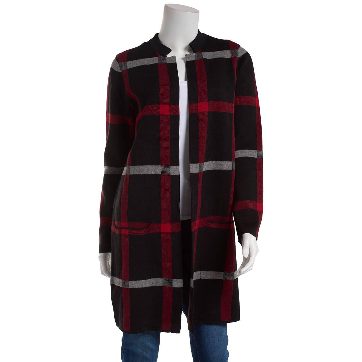 Click here for Plus Size Kasper Long Sleeve Windowpane Long Cardi... prices