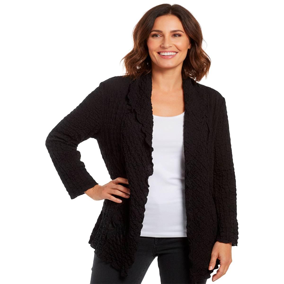 Kasper Plus Size Textured Open-Front Jacket - Black