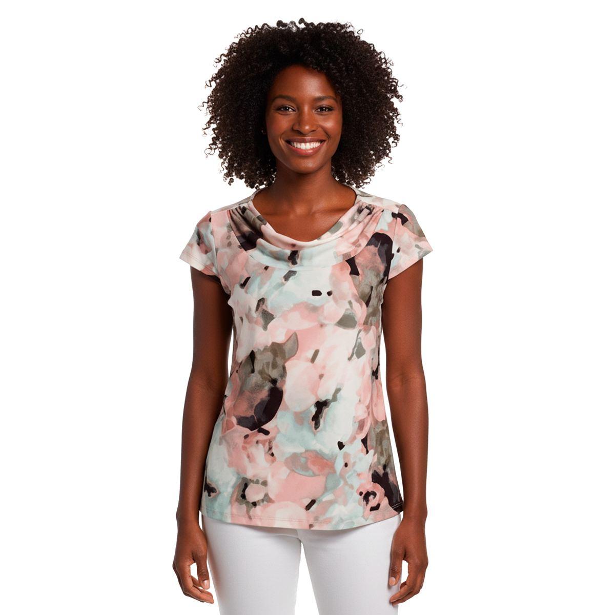 Click here for Womens Kasper Cap Sleeve Cowl Neck Abstract Floral... prices