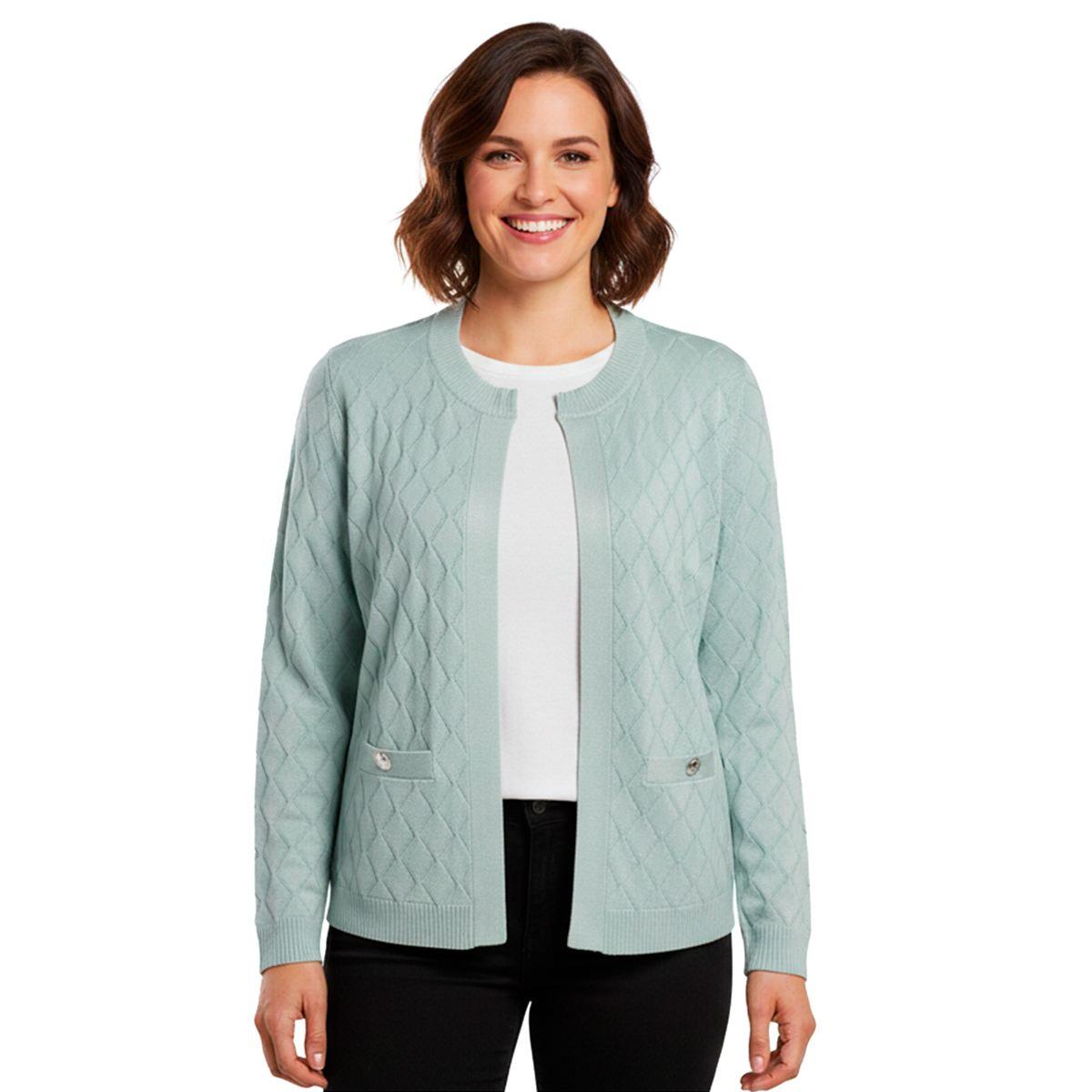 Click here for Womens Kasper Long Sleeve Diamond Stitch Pockets C... prices