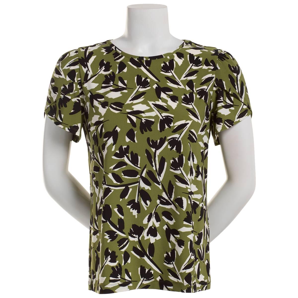 Click here for Petite Anne Klein Short Sleeve Gathered Leaf Blous... prices