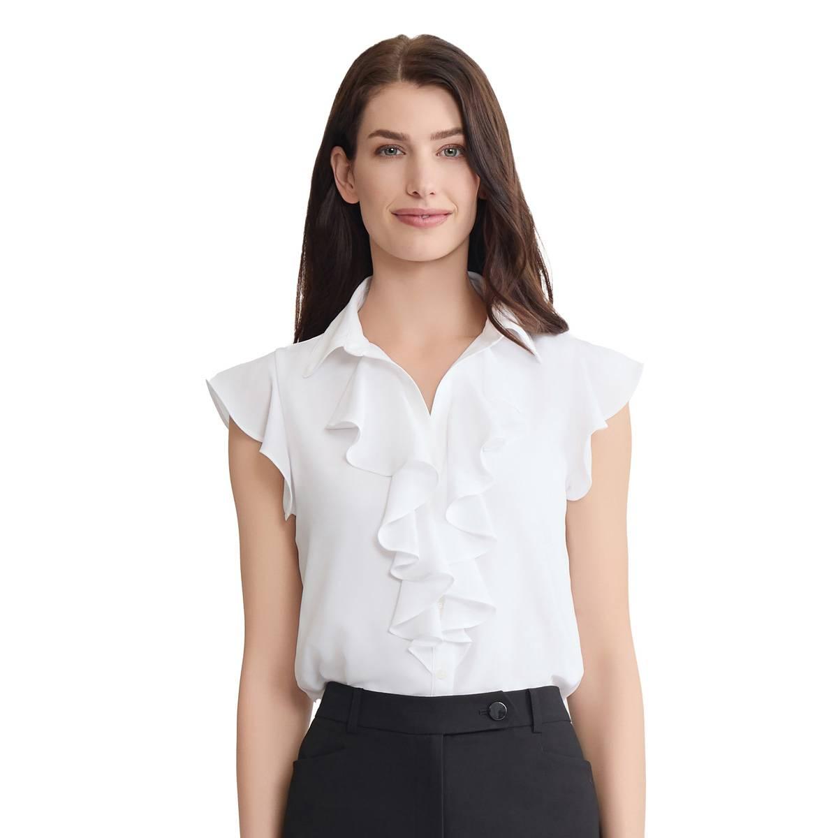 Click here for Womens Jones New York Cap Sleeve Ruffle Front Blou... prices