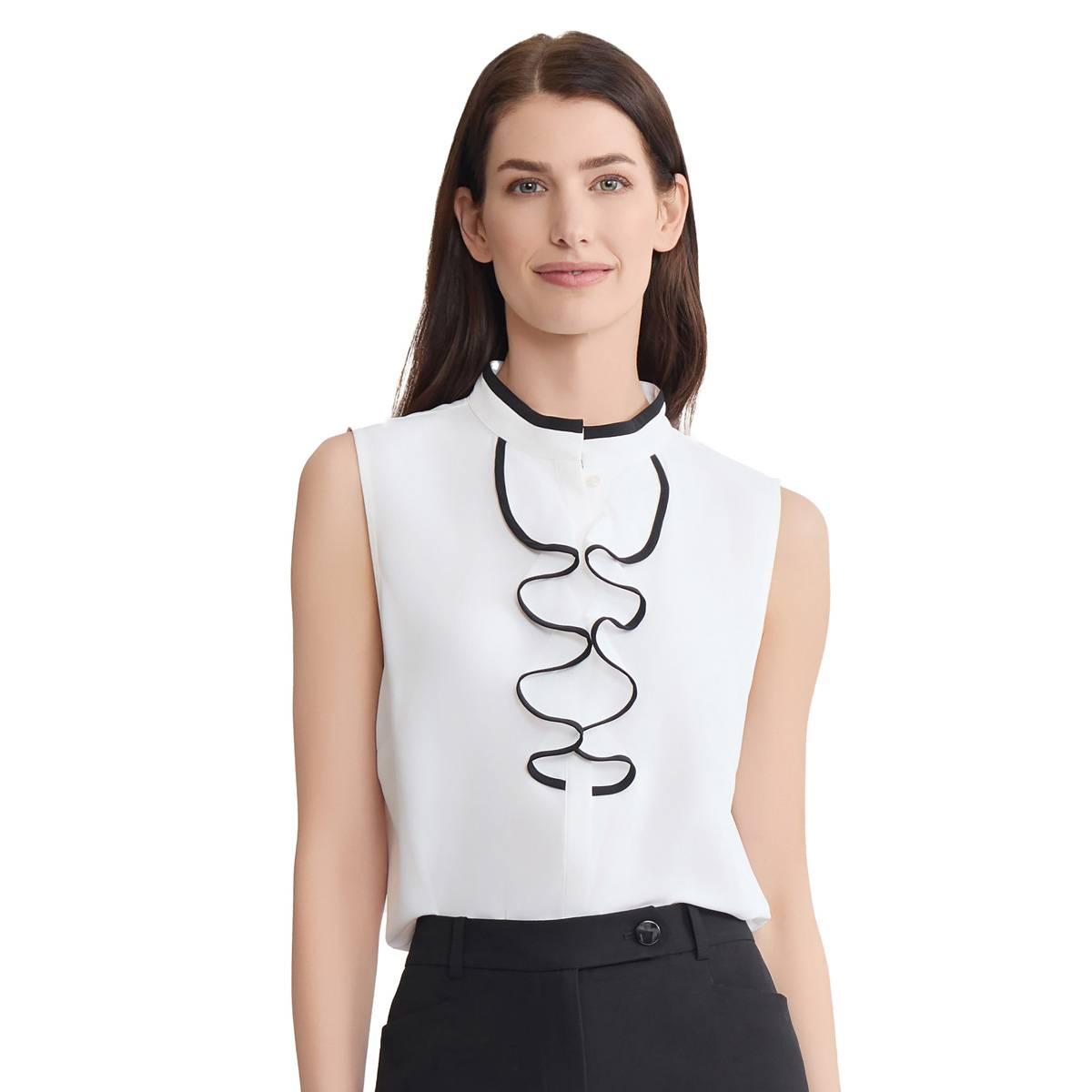 Click here for Womens Jones New York Sleeveless Ruffle Front Blou... prices