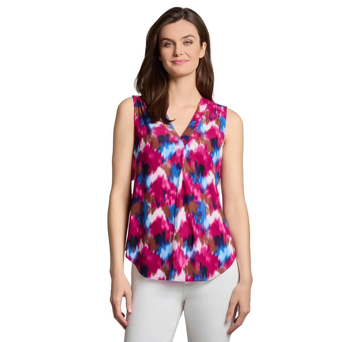 Click here for Womens Jones New York Pleat V-Neck Smudge Abstract... prices