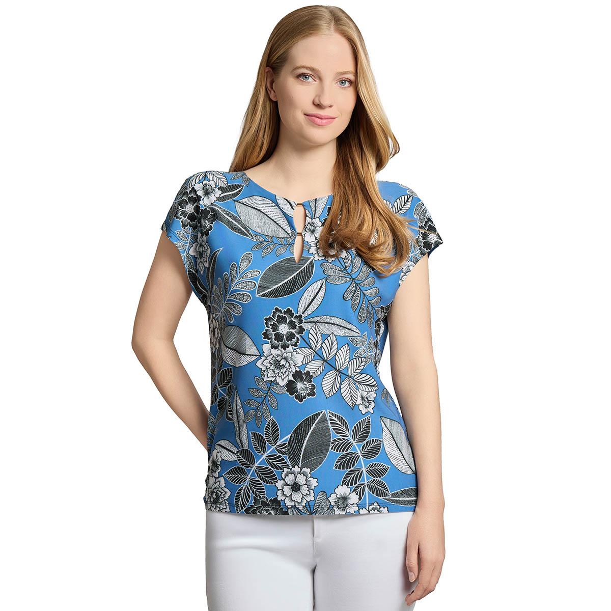 Jones New York Womens Printed Keyhole Extended Shoulder Top Pxs Xl