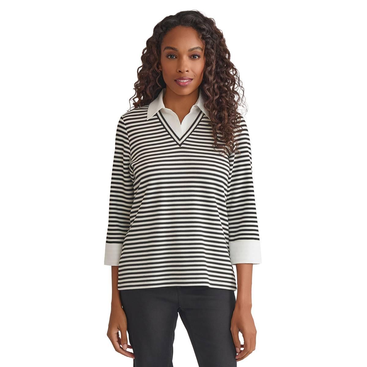 Click here for Womens Jones New York 3/4 Sleeve Collar Stripe Two... prices