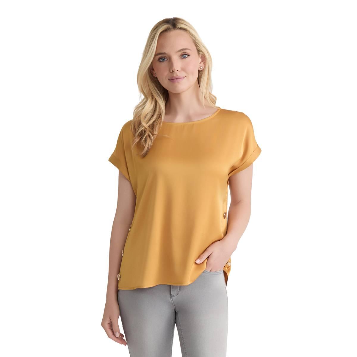 Jones New York Womens Side-Button Cuffed-Sleeve Top - Jonagold