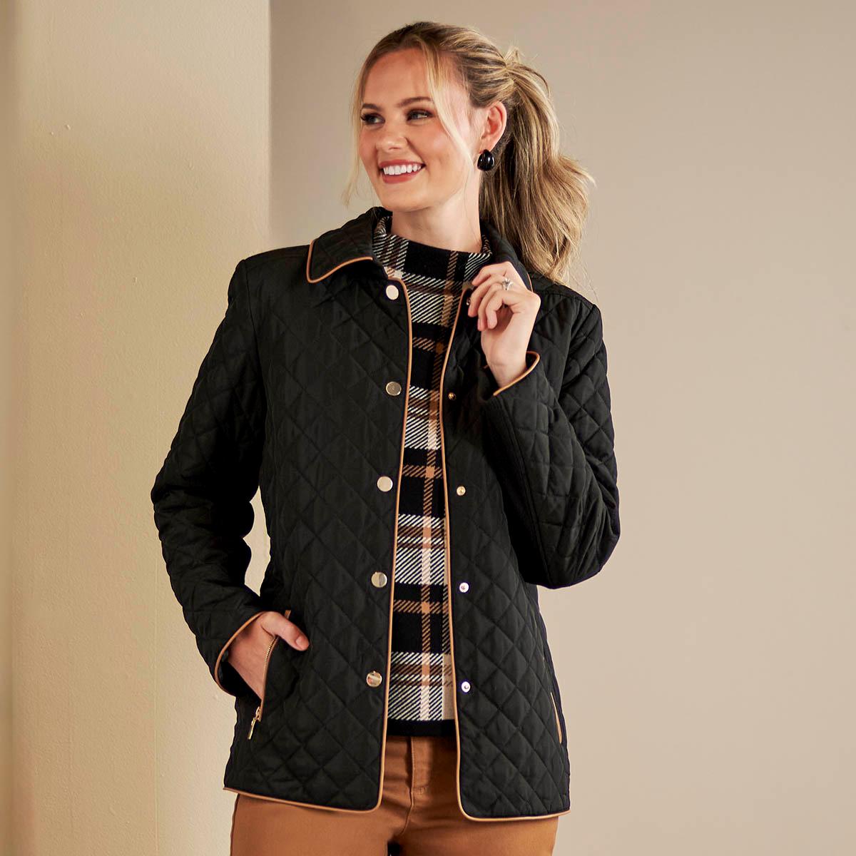 Jones New York Womens Quilted Snap Front Long Sleeve Jacket - Cafe Au Lait