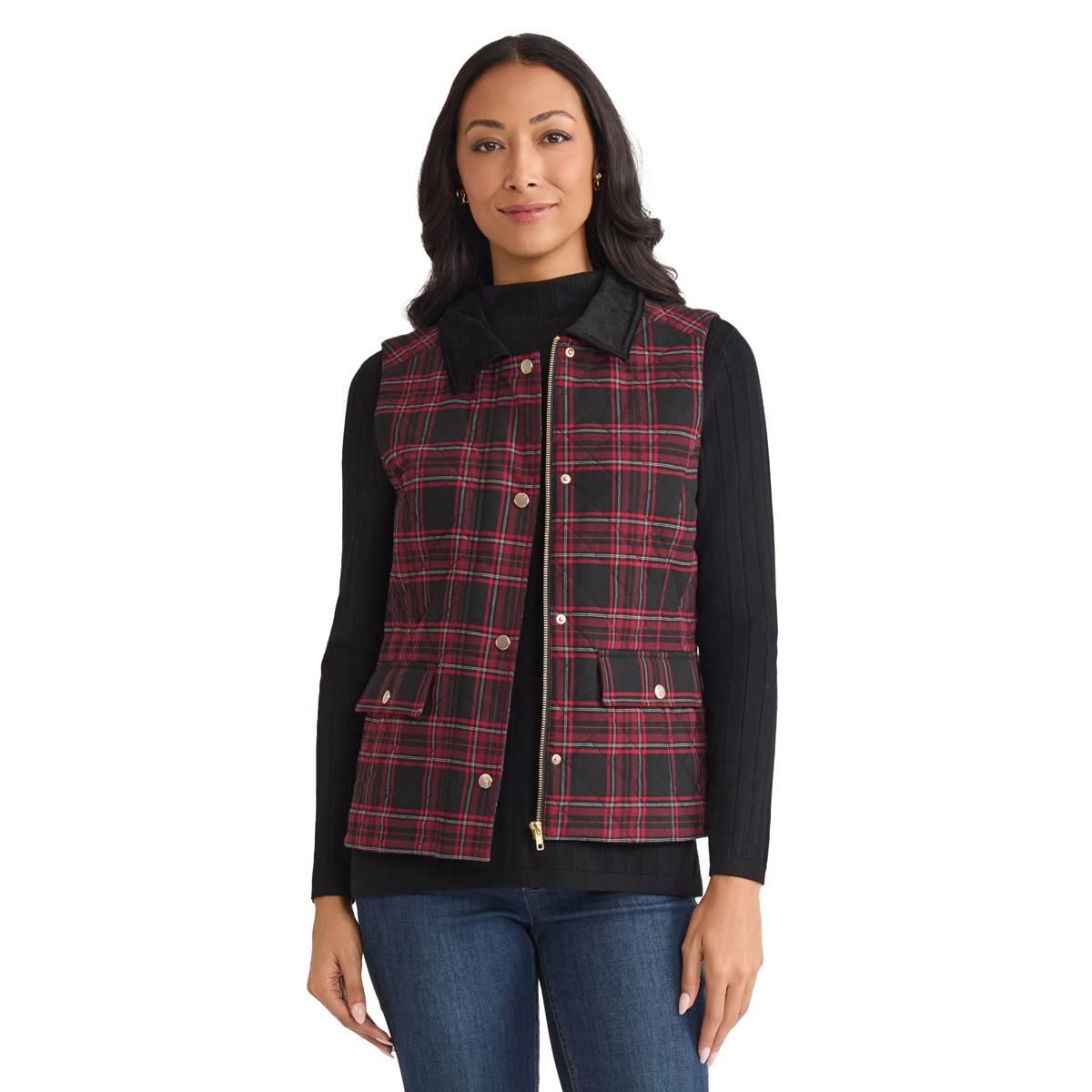 Click here for Womens Jones New York Sleeveless Snap Front Plaid... prices