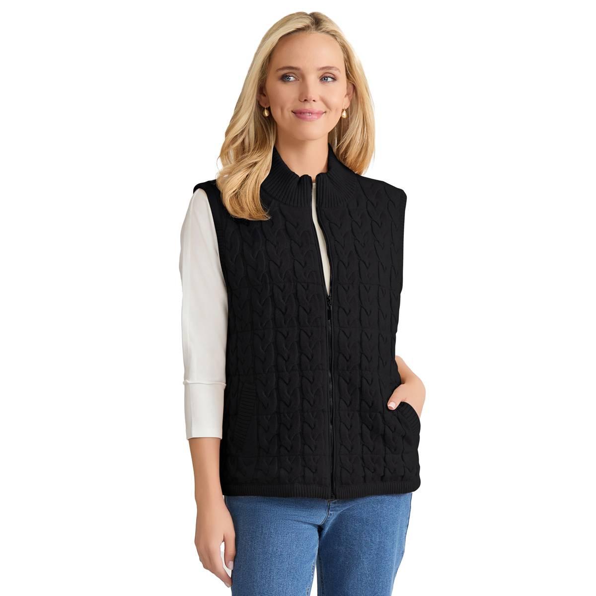 Click here for Womens Jones New York Cable Knit Zip Up Puffer Ves... prices