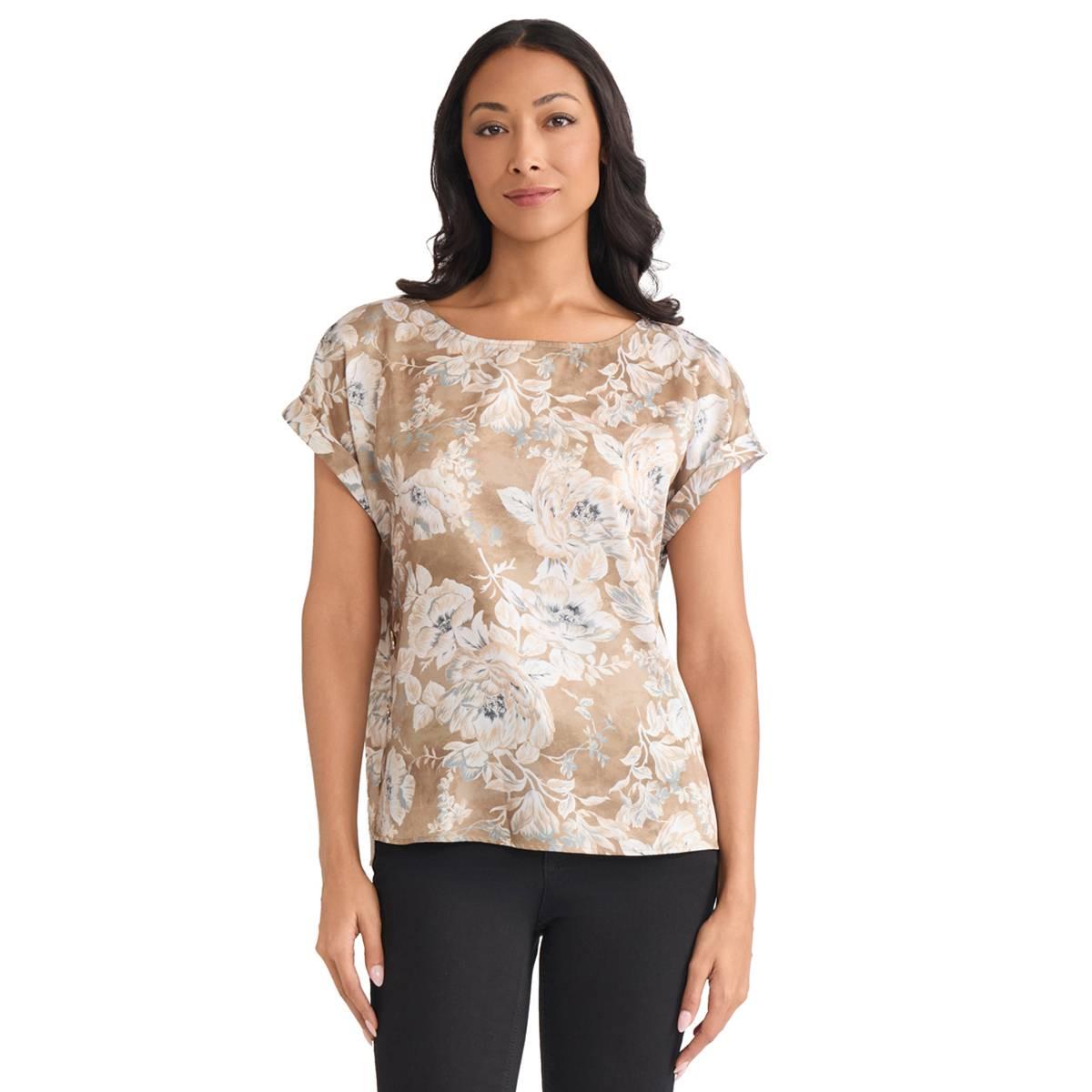 Jones New York Womens Button Detail Top - Mocha Sand