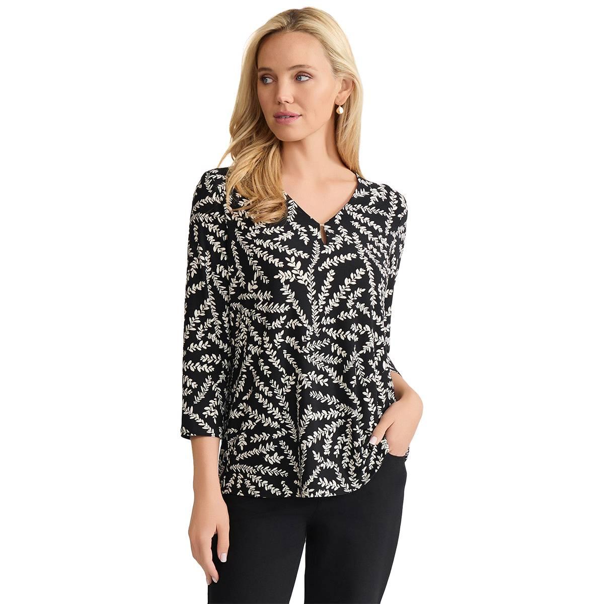 Jones New York Womens V-Neck Pull-On Top - Jones Black/Jones White