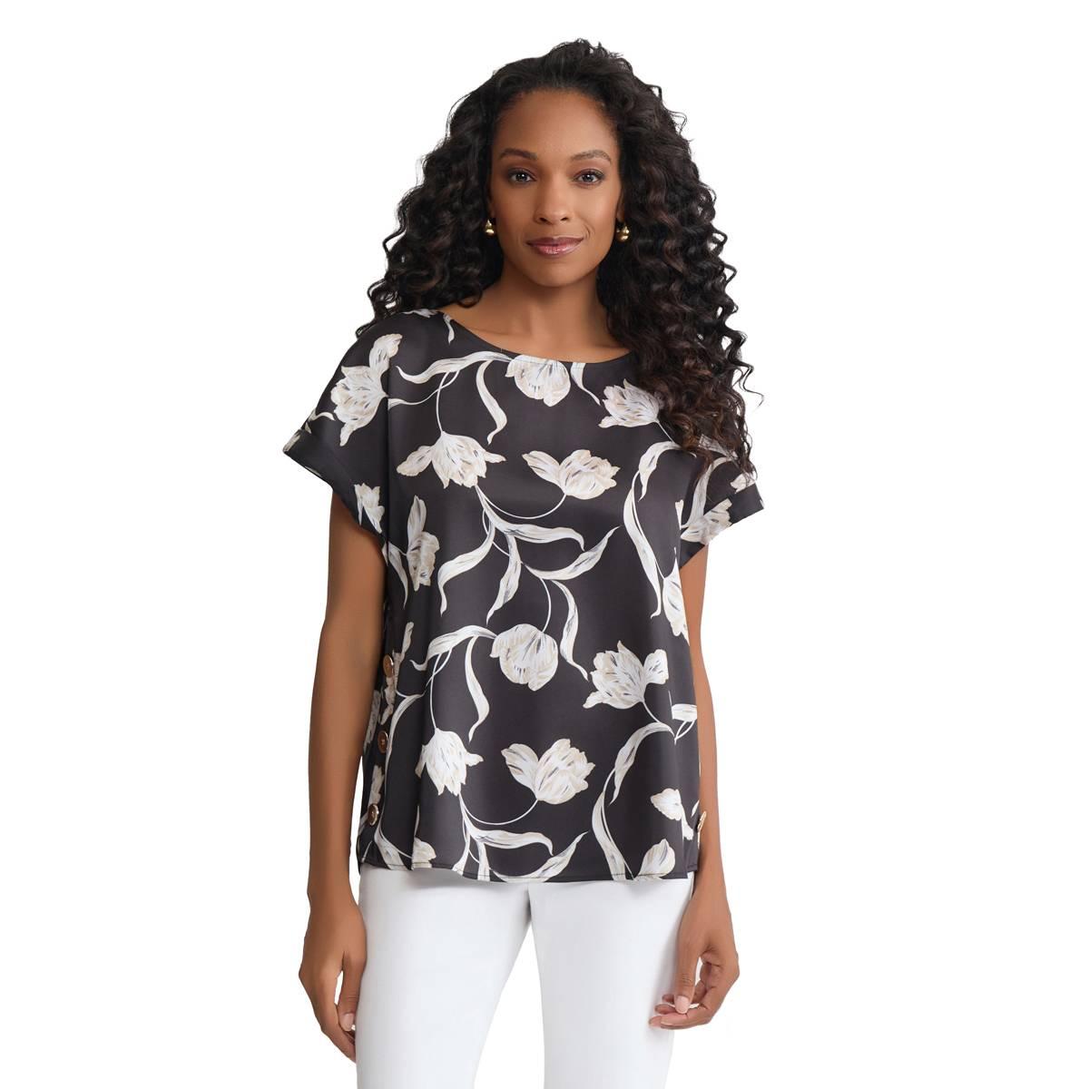 Click here for Womens Jones New York Short Sleeve Floral Side But... prices