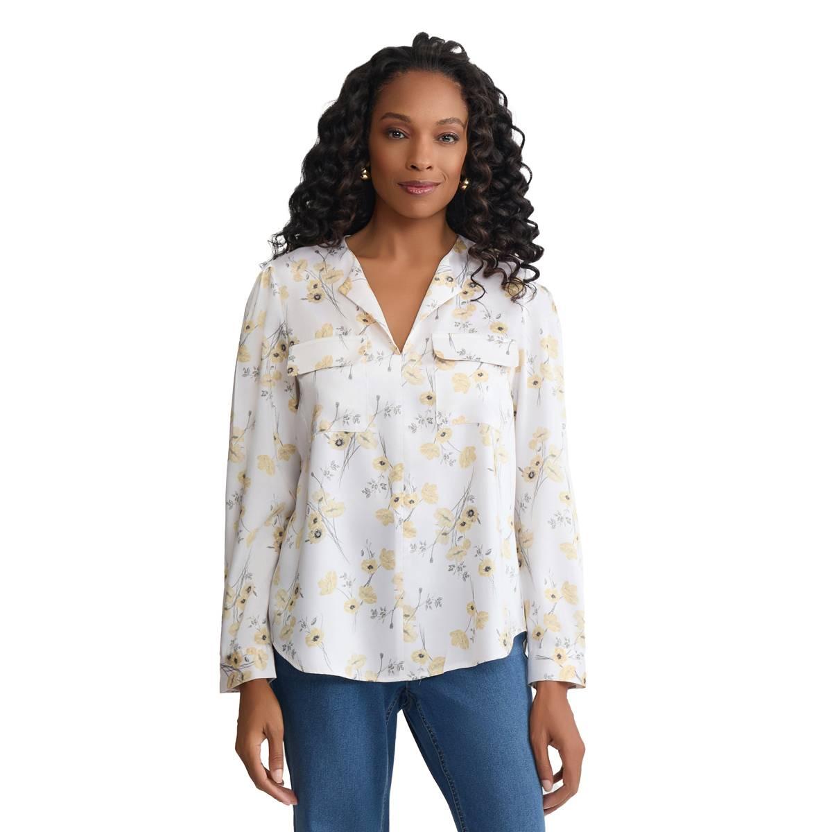 Click here for Womens Jones New York Long Sleeve V Neck Sunflower... prices