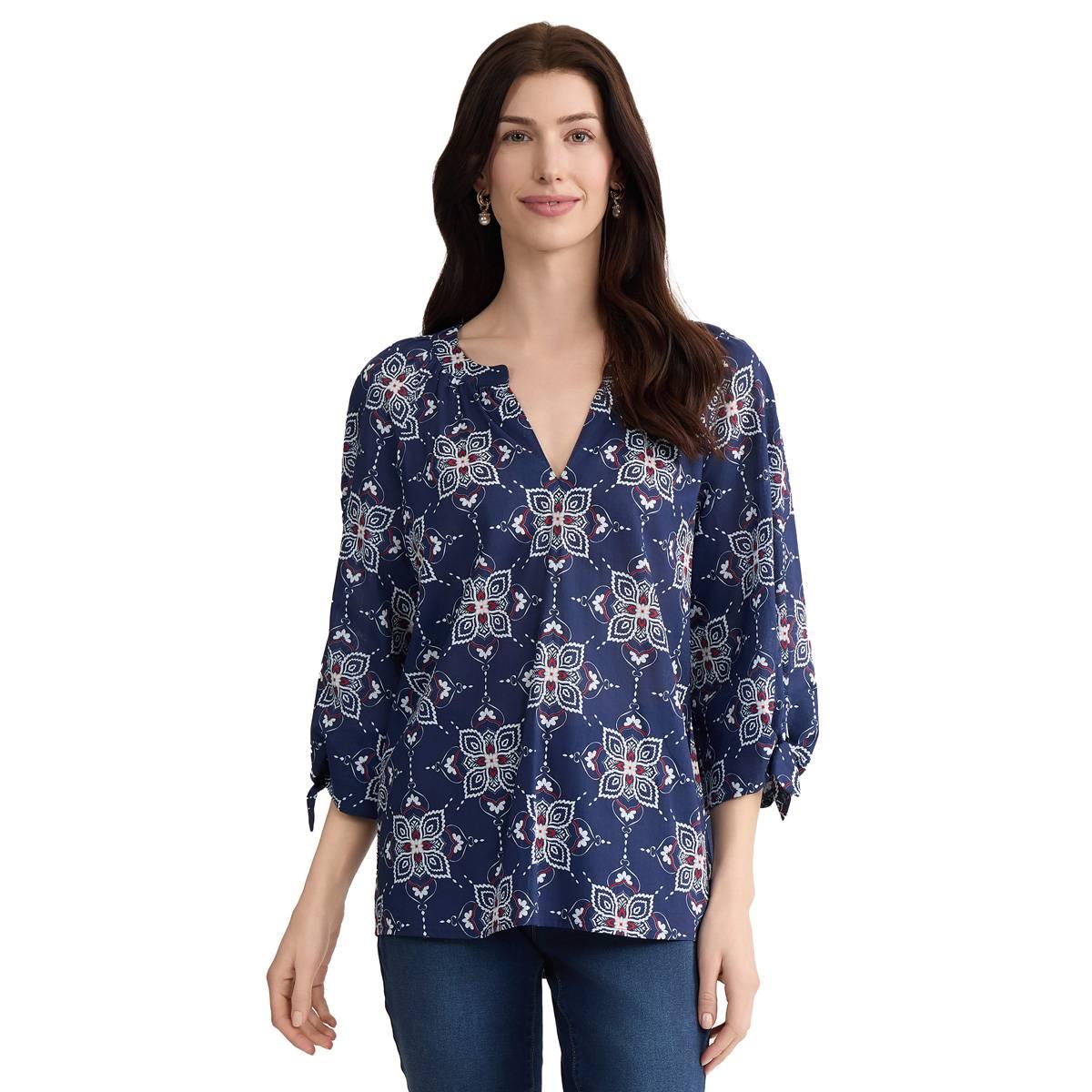 Click here for Womens Jones New York 3/4 Tie Sleeve Split Neck Me... prices