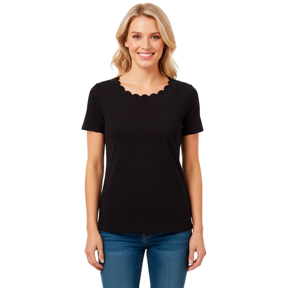 Click here for Womens AK Anne Klein Short Sleeve Scallop Neck Sol... prices