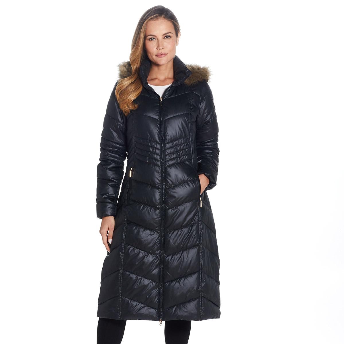 Click here for Womens Gallery Maxi Puffer Jacket with Faux Fur Ho... prices