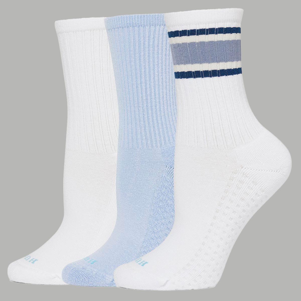 Hue Womens 3-Pk. Air Cushion Sport Crew Socks U24404 - Blue Stripe
