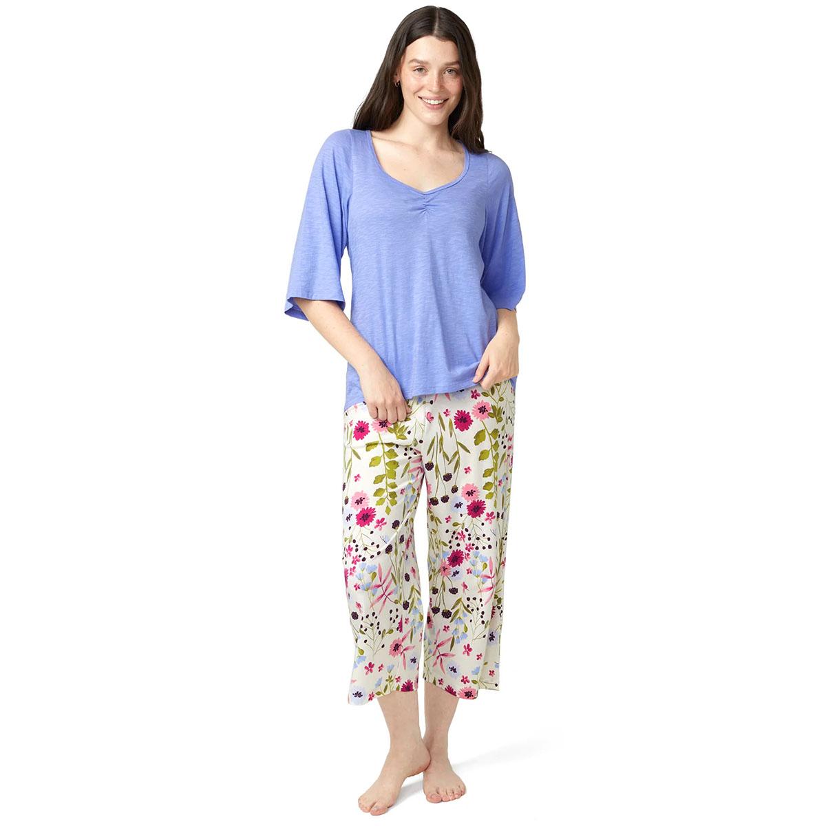 Hue Womens Shirred Bell Sleeve Pajama T-Shirt - Jacaranda