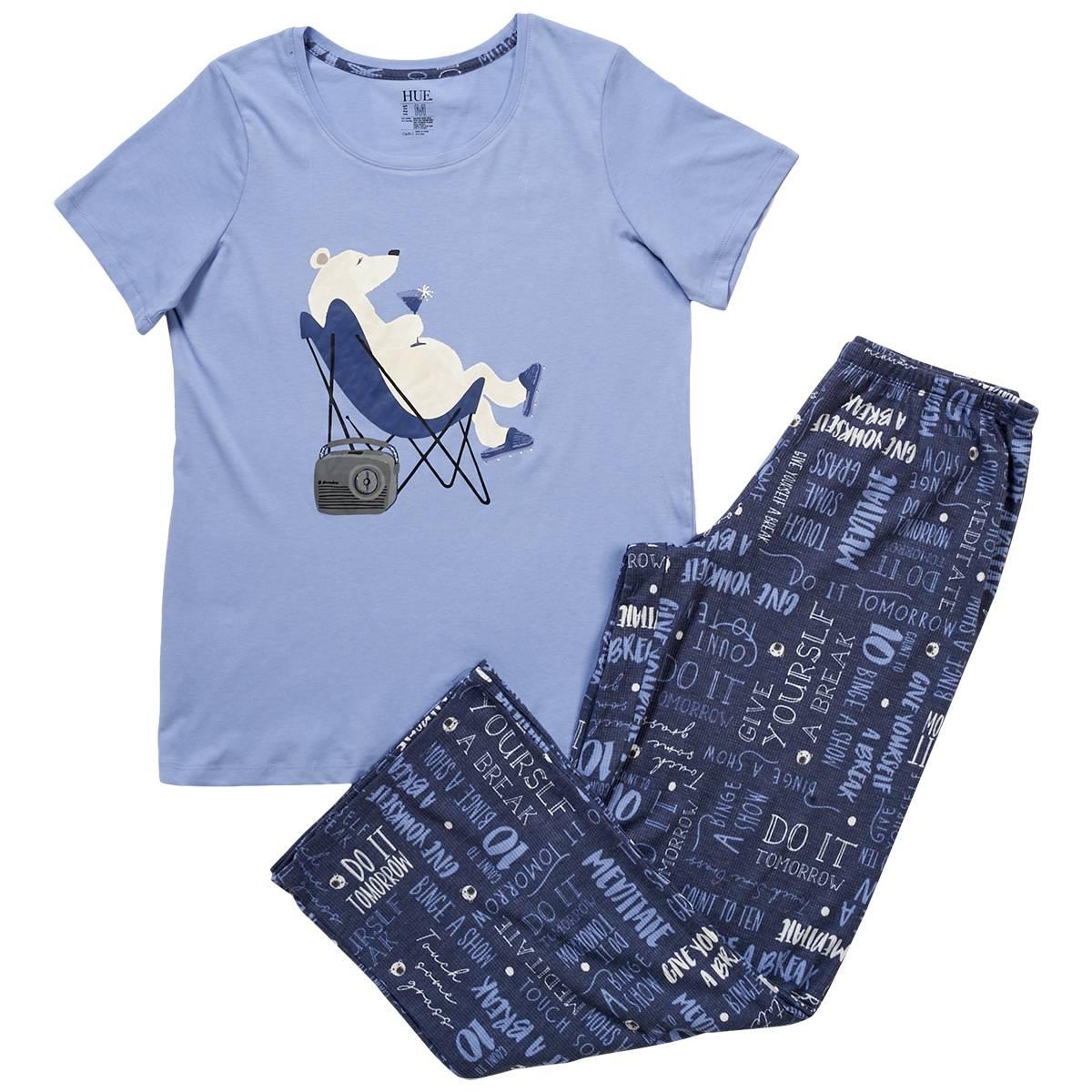 Womens HUE Embellished Do It Tomorrow Bear Pajama Set