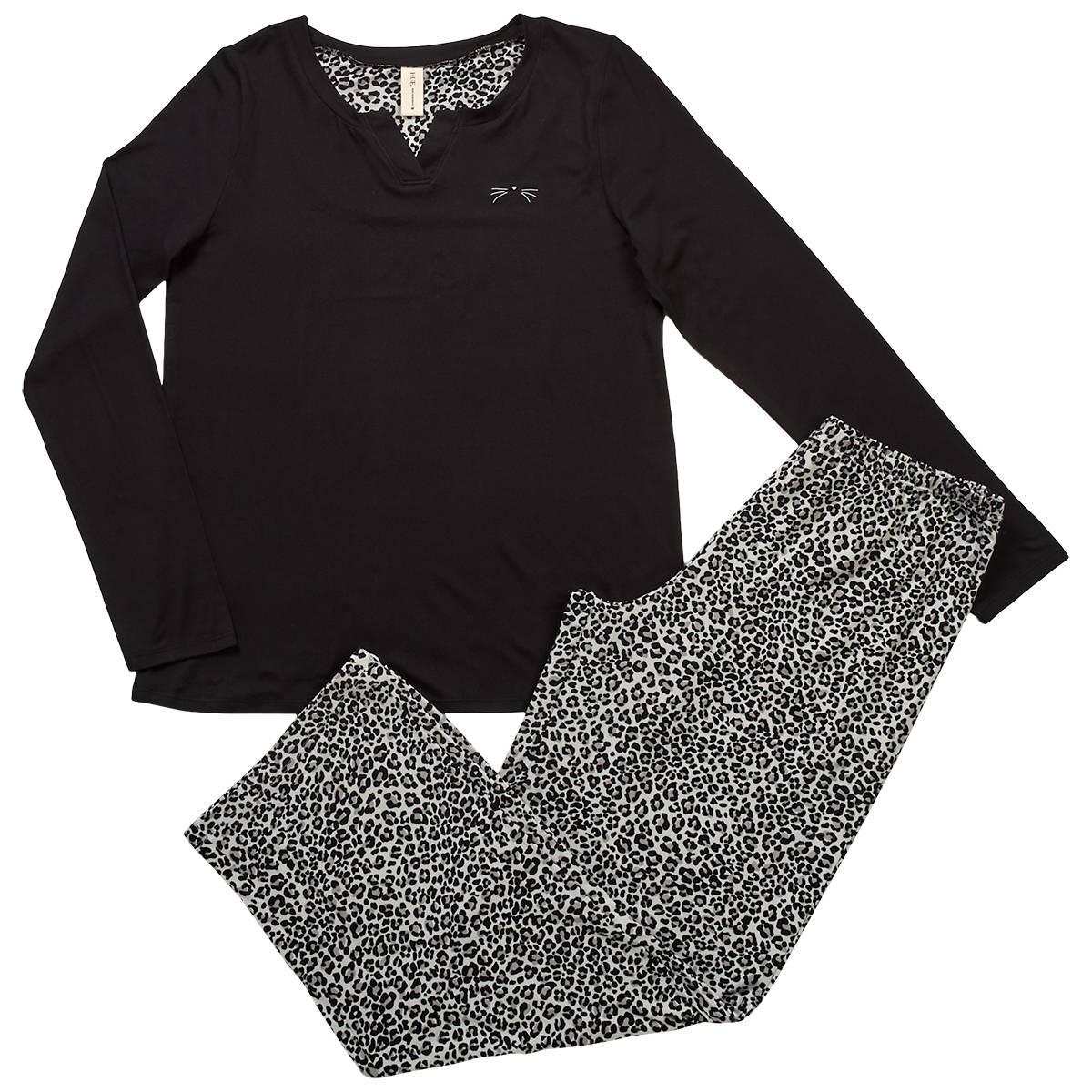 Hue Womens Timeless Jersey Folded Set - Black Leo