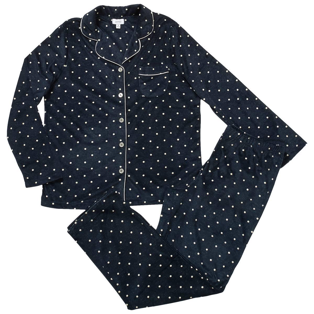 Click here for Womens Jones New York Notched Collar Navy Polka Do... prices