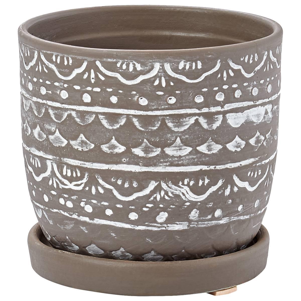 Click here for Grey Pattern Planter with Saucer - 5.5in. prices