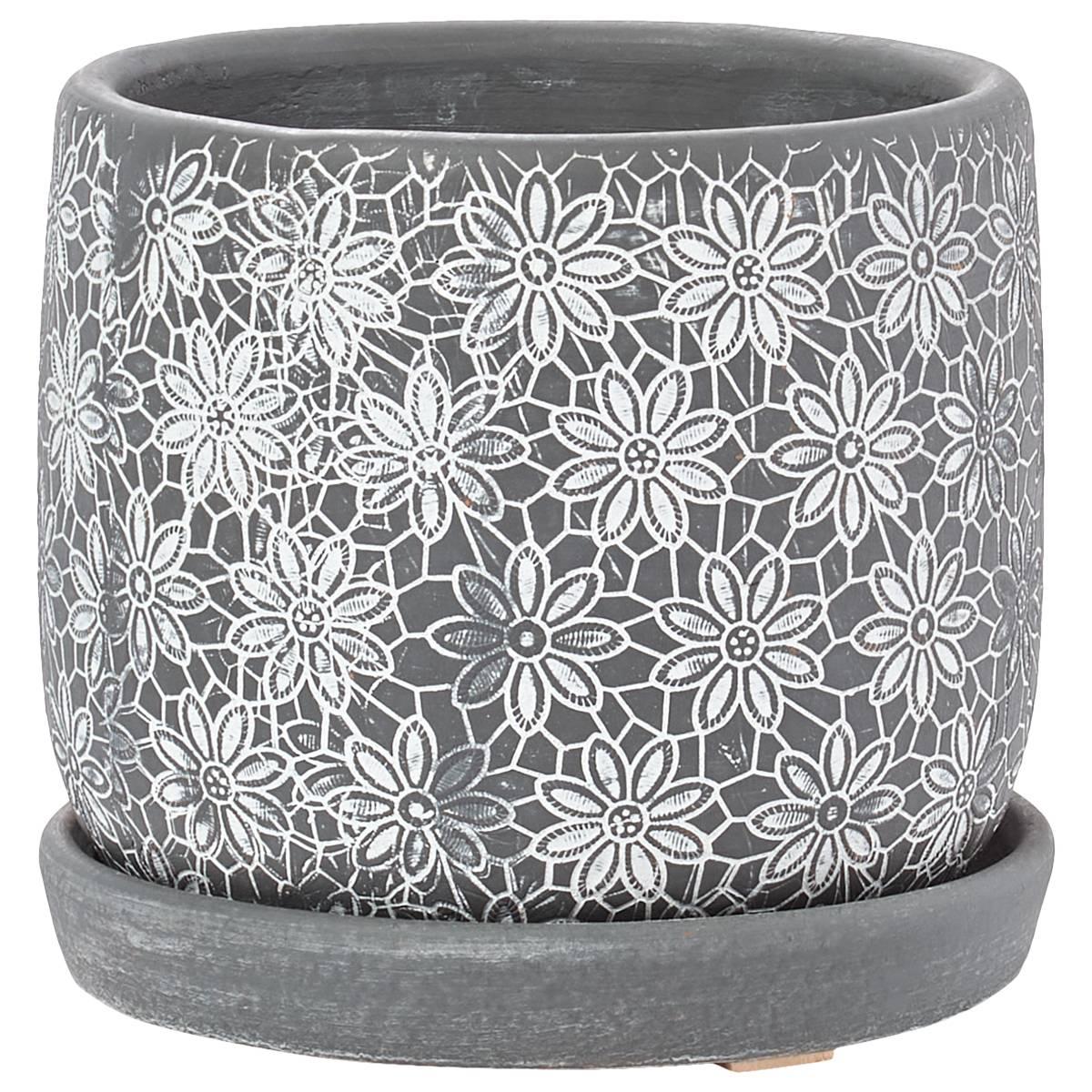 Click here for Grey Floral Planter with Saucer - 5.5in. prices
