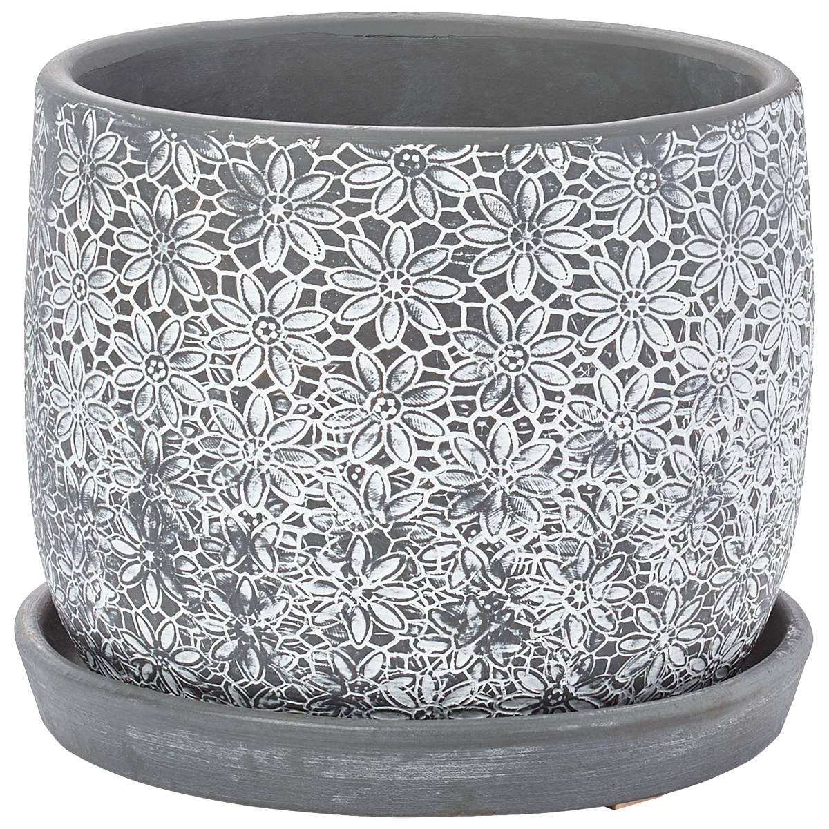 Click here for Grey Floral Planter with Saucer - 7in. prices