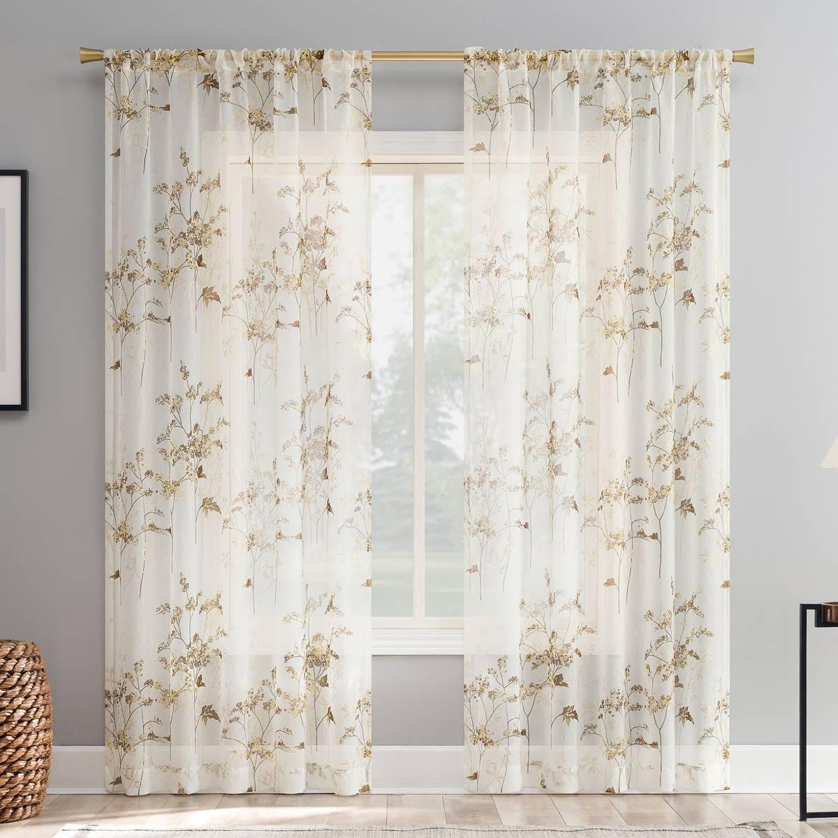 Click here for Maeve Metallic Print Sheer Rod Pocket Panel Curtai... prices