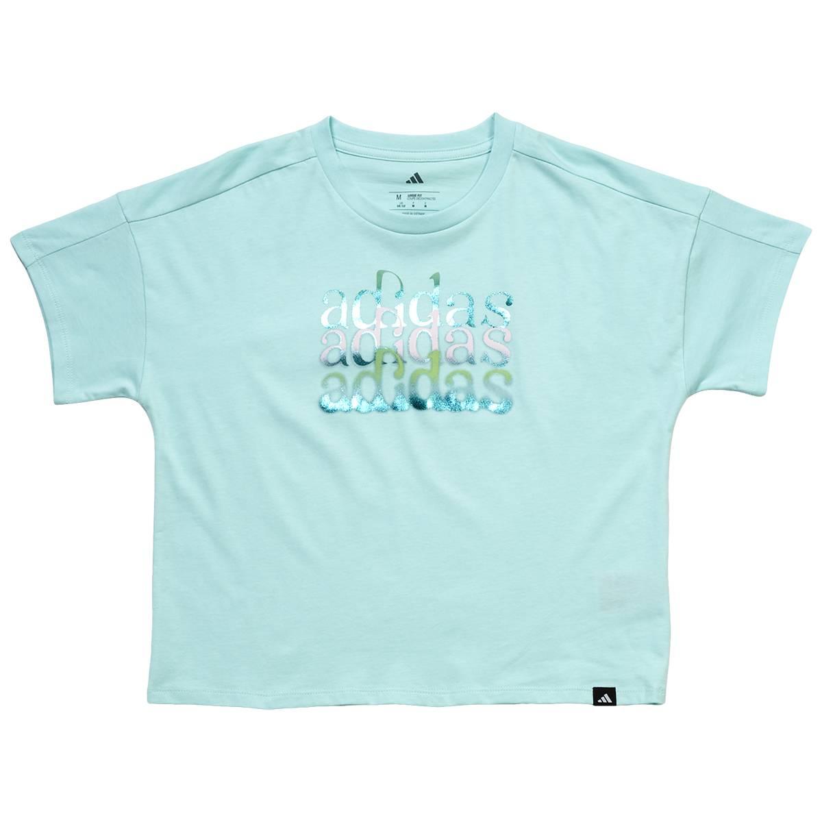 Click here for Girls (7-16) adidas(R) Short Sleeve Repeating Text... prices