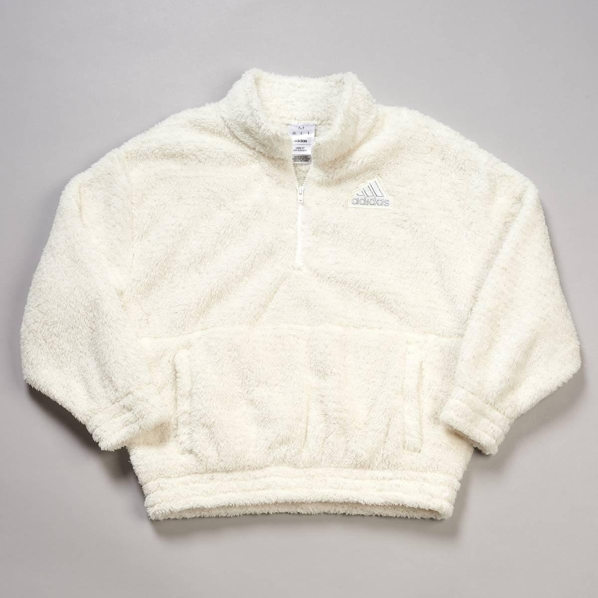 Girls (7-16) adidas(R) Lurex Faux Sherpa Drop Shoulder Pullover