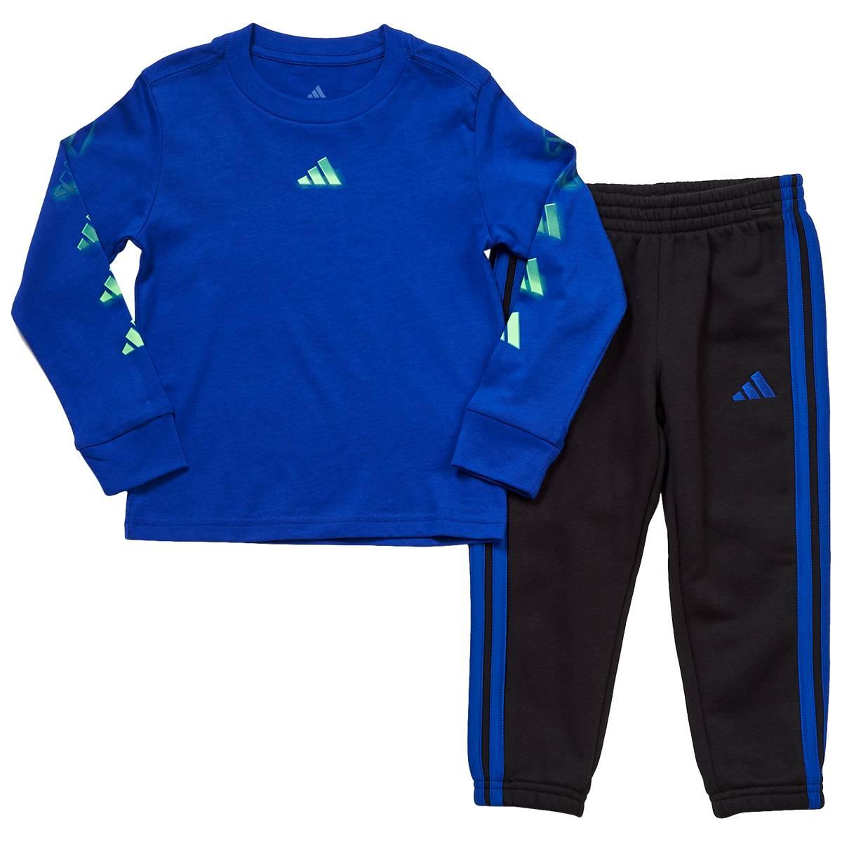 Toddler Boy adidas(R) Neon Logo Long Sleeve Tee & Joggers Set