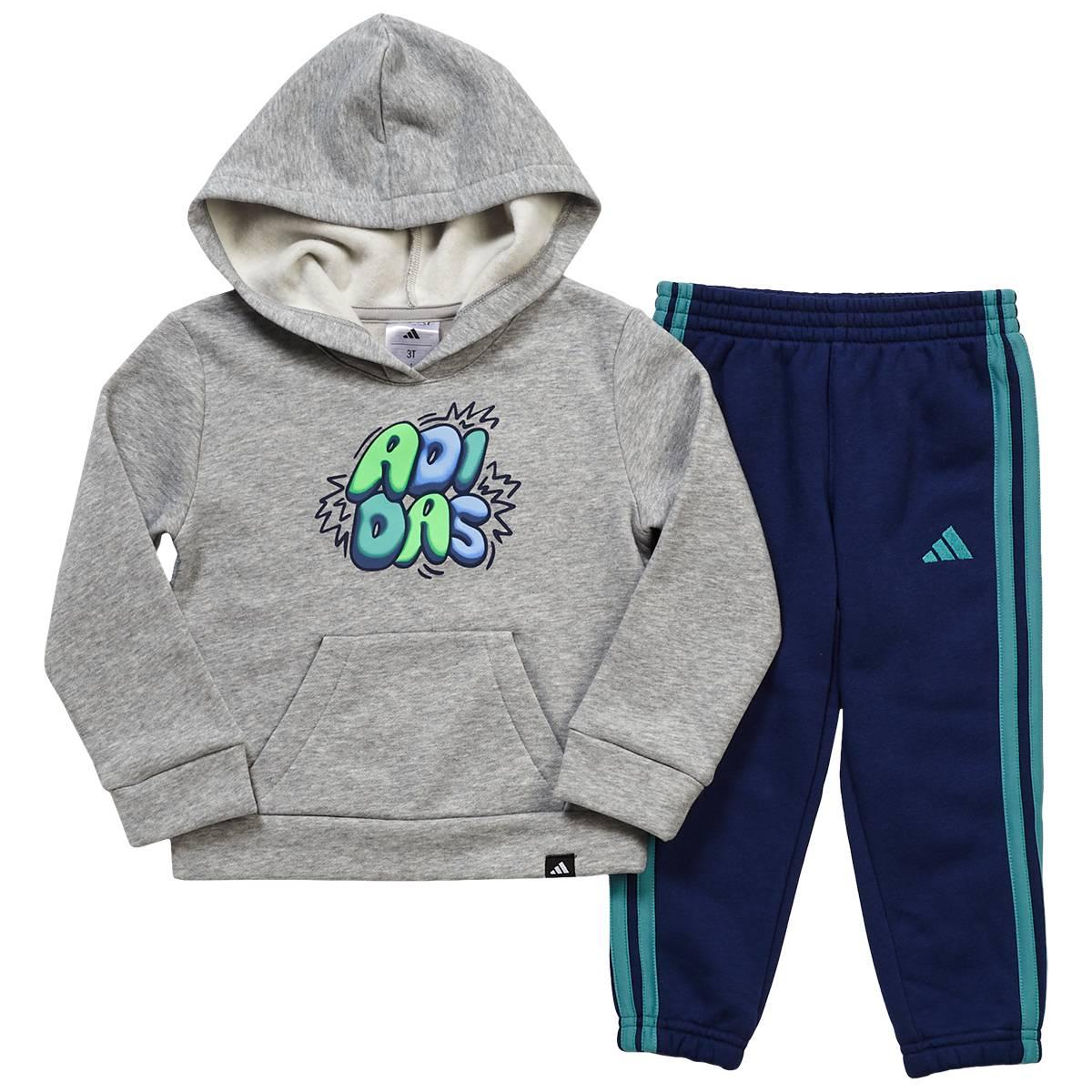 adidas Toddler & Little Boys Long-Sleeve Graphic Fleece Pullover Hoodie & Jogger Pants  2 Piece Set - Medium Heather Grey
