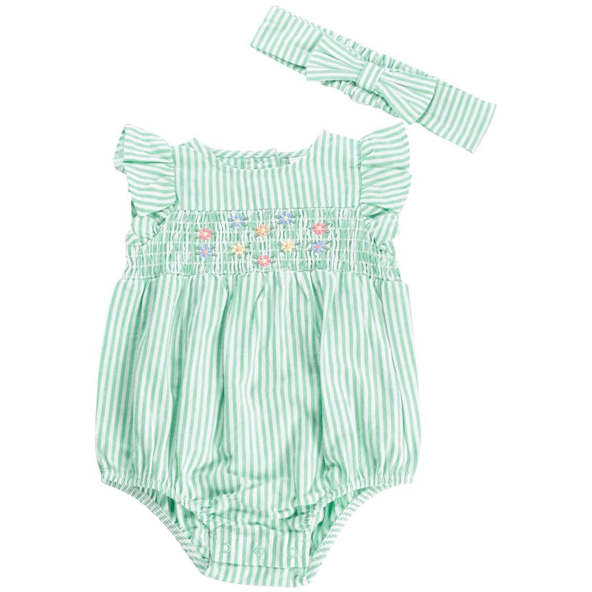 Click here for Baby Girl (3-12M) Little Me(R) Stripe Bubble Rompe... prices