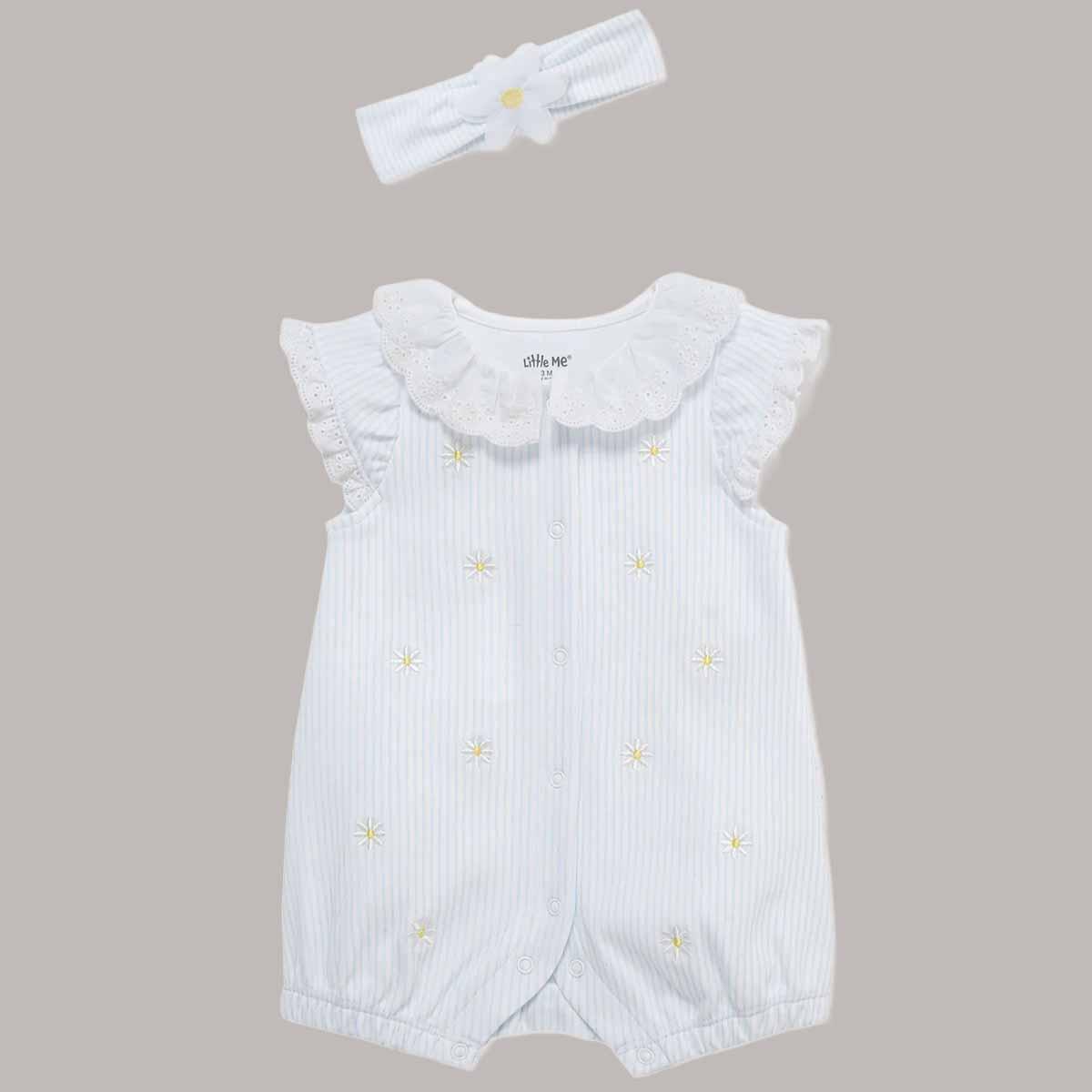 Click here for Baby Girl (3-12M) Little Me(R) Striped Daisy Rompe... prices