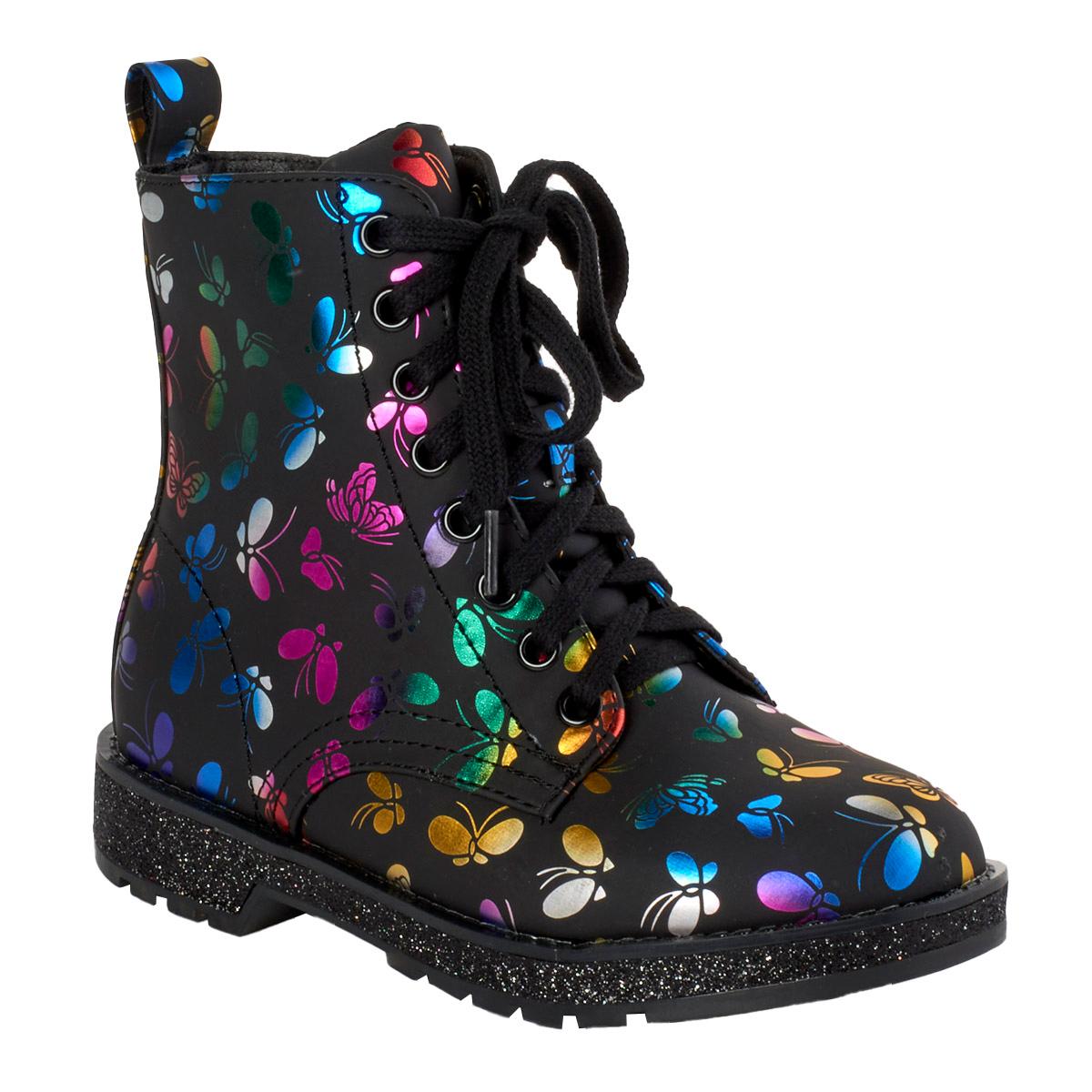 Click here for Little Girls Mia Lorrah Black Butterfly Ankle Boot... prices