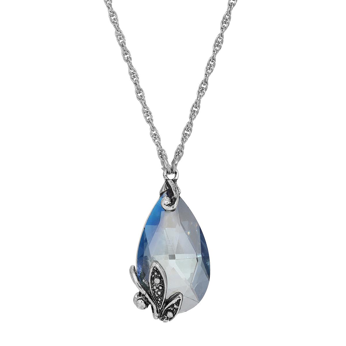 2028 Glass Teardrop Pendant Necklace - Blue
